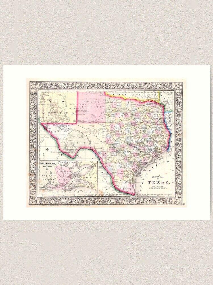 "Vintage Map of Texas, 1864" Art Print by historyphoto | Redbubble