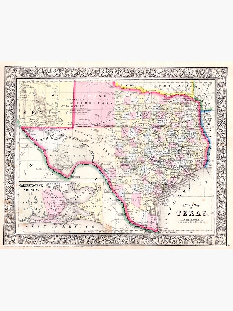 "Vintage Map of Texas, 1864" Art Print by historyphoto | Redbubble