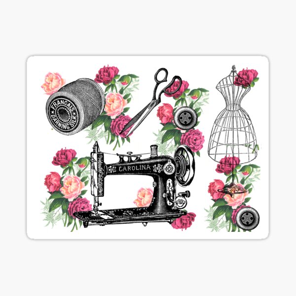 "Vintage Sewing Pink Roses" Sticker for Sale by 13Moons | Redbubble