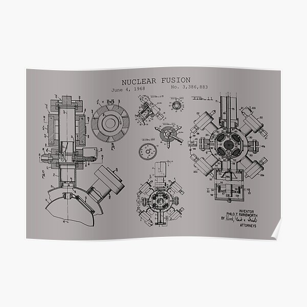 "Nuclear Fusion Patent Blueprint 1968" Poster for Sale by MadebyDesign ...