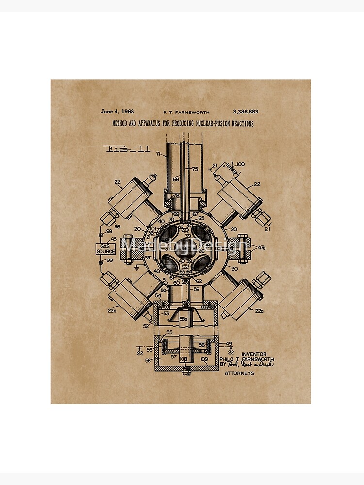 "Retro Patent Print Nuclear Fusion Apparatus Invention 1968" Art Board ...