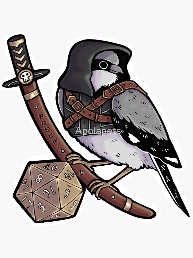 "Rogue shrike / DnD bird series" Sticker for Sale by Apolapets | Redbubble