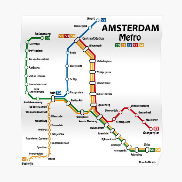 "AMSTERDAM Metro Map" Poster for Sale by UrbanRail | Redbubble