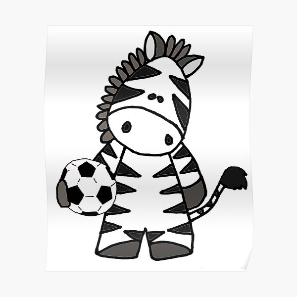 "Cool Funny Zebra Playing Football Cartoon" Poster by naturesfancy ...
