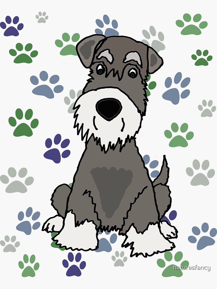 "Cute Miniature Schnauzer Dog and Paw Prints Art" Sticker by ...