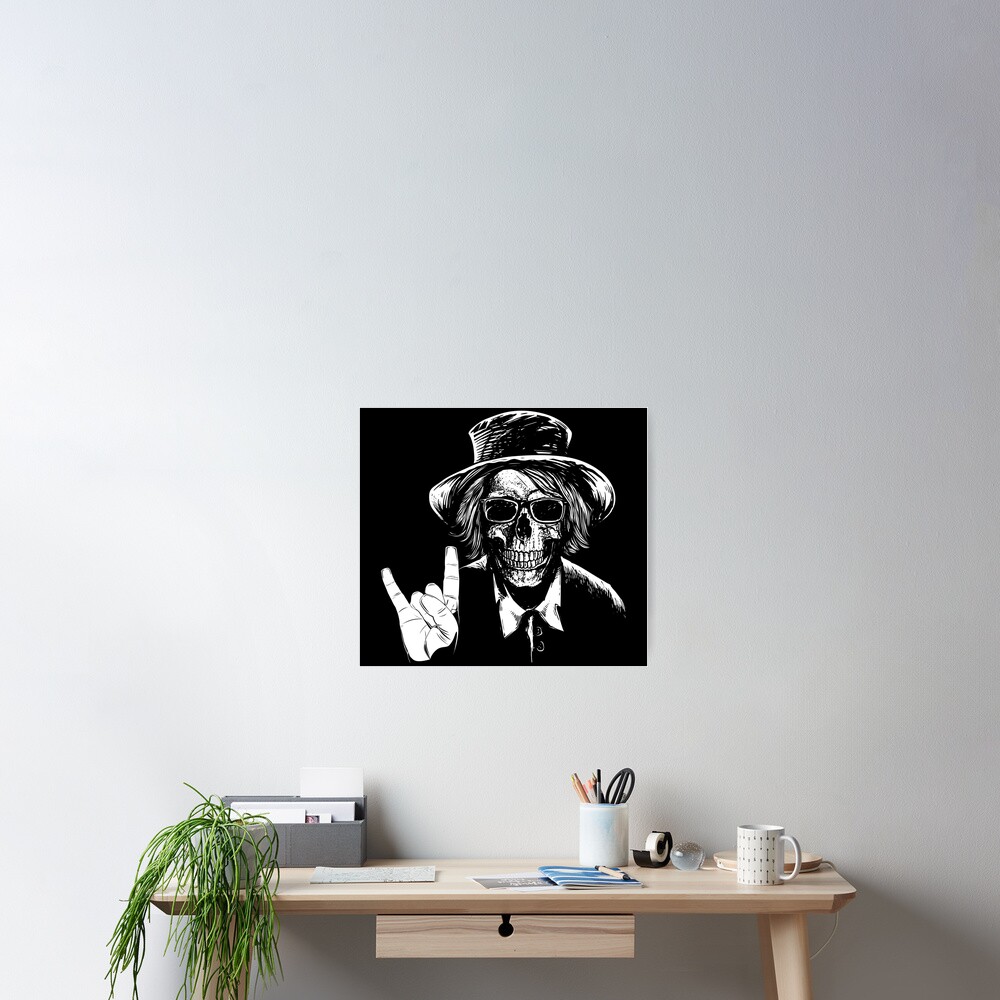 "cool skull skeleton devil horns hand sign" Poster for Sale by ...