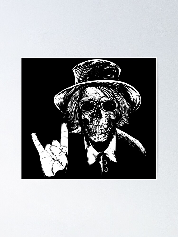 "cool skull skeleton devil horns hand sign" Poster for Sale by ...