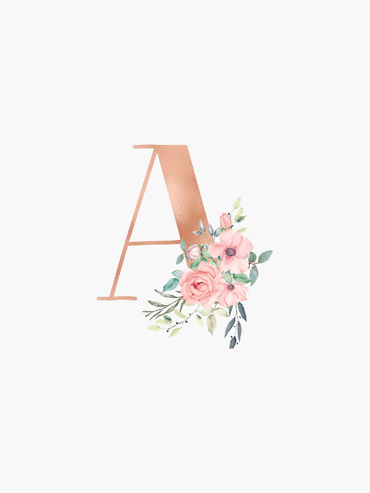 "Letter A Monogram Rose Gold Pink Flowers" Sticker for Sale by kacao ...