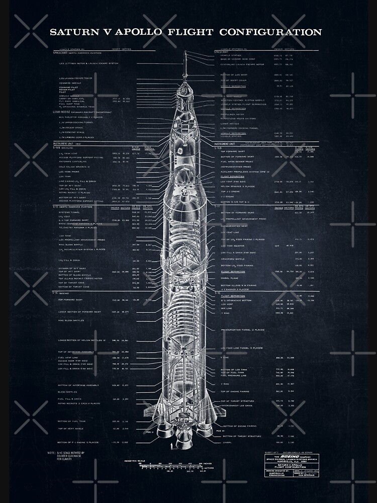 "Apollo Saturn V Blueprint in High Resolution (black)" Essential T ...
