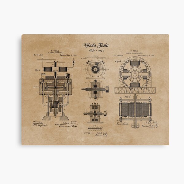 "Nikola Tesla Electric Generator Inventions Patent Blueprints" Metal ...