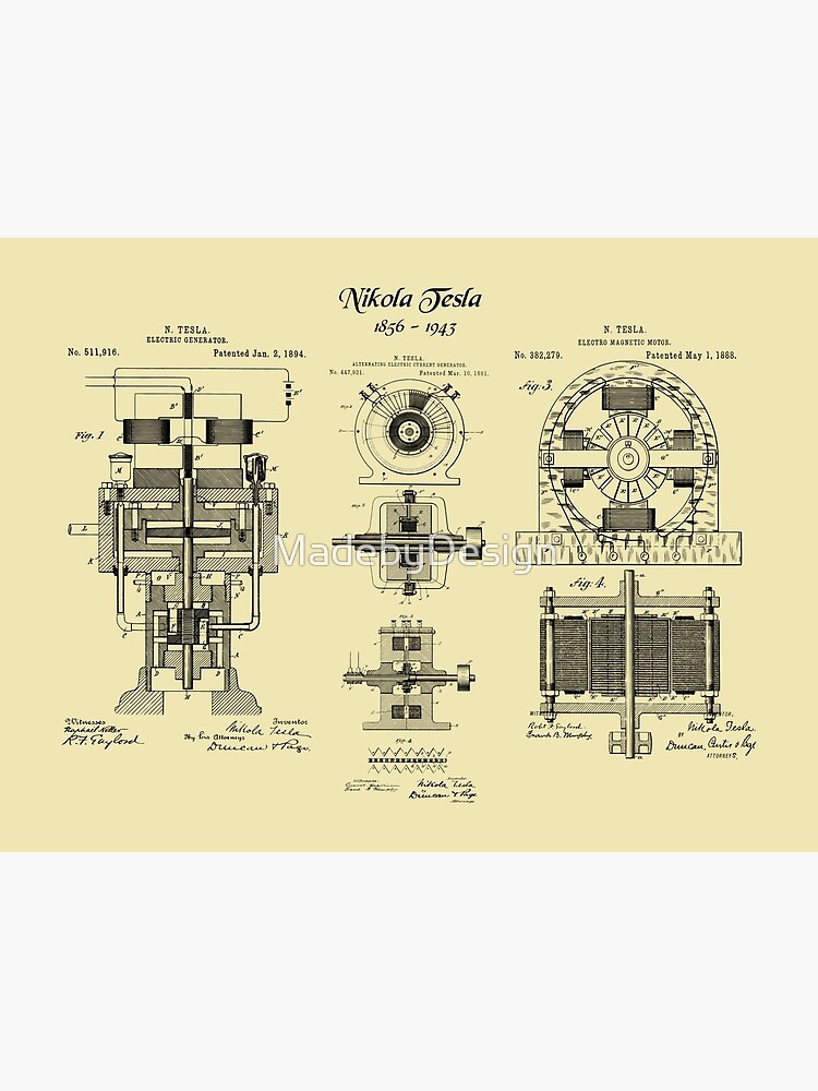 "Tesla Electric Inventions Vintage Patent Blueprints" Photographic ...