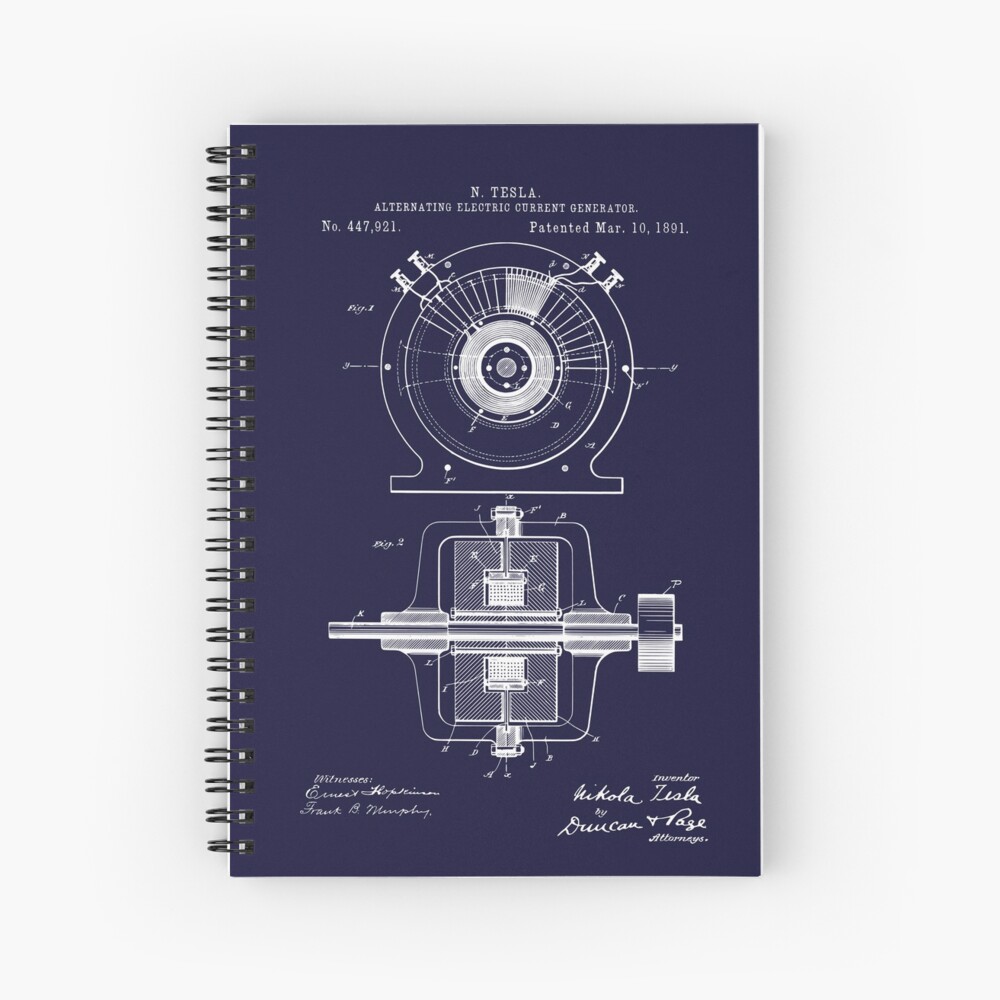 "Nikola Tesla AC Electric Generator Patent 1891 " Spiral Notebook for ...