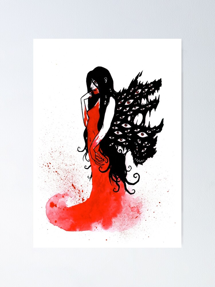 "Vampire ink watercolor art - horror illustration - dark art" Poster ...