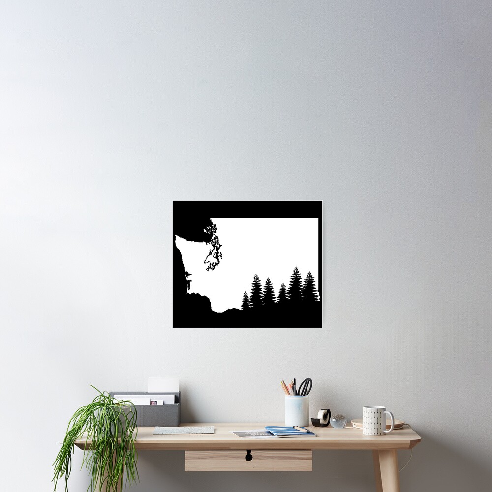 "White Washington State Silhouette - Evergreen Tree Cutout" Poster by ...