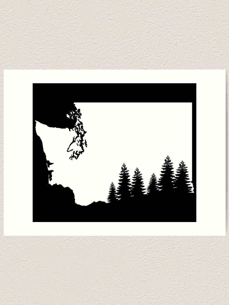 "White Washington State Silhouette - Evergreen Tree Cutout" Art Print ...