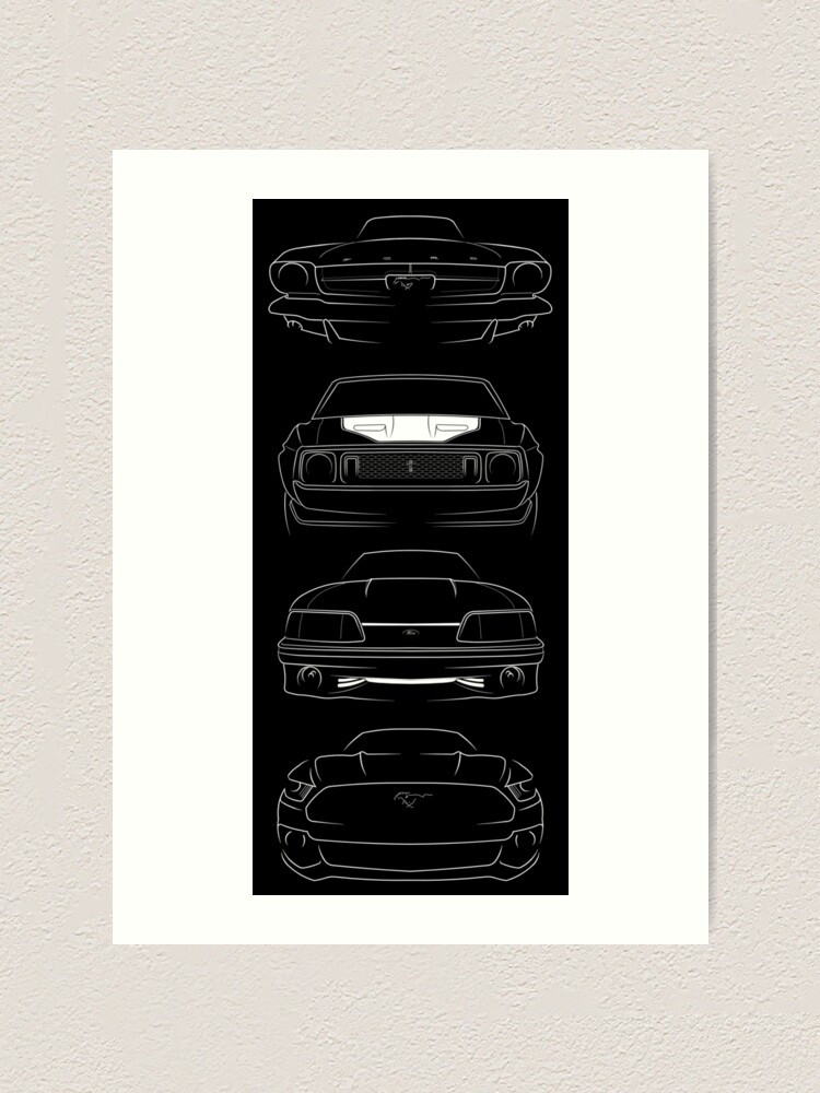"Evolution of the Ford Mustang GT - front stencil, white" Art Print by ...