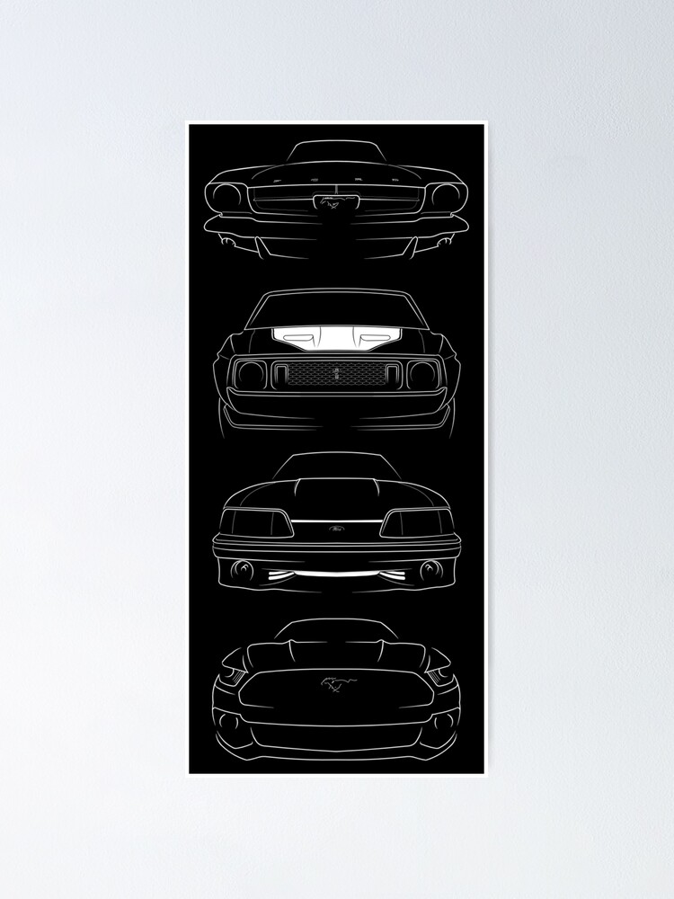 "Evolution of the Ford Mustang GT - front stencil, white" Poster for ...