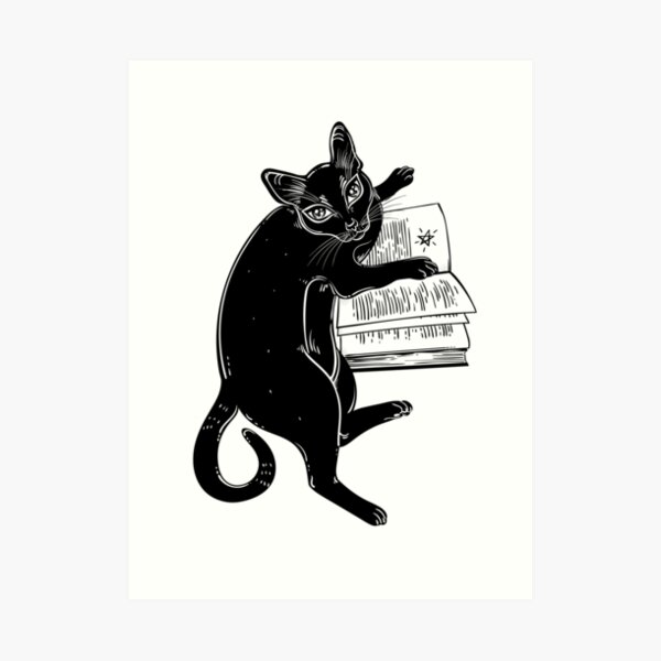 "Smart black cat reading the magic book" Art Print by KatjaGerasimova ...