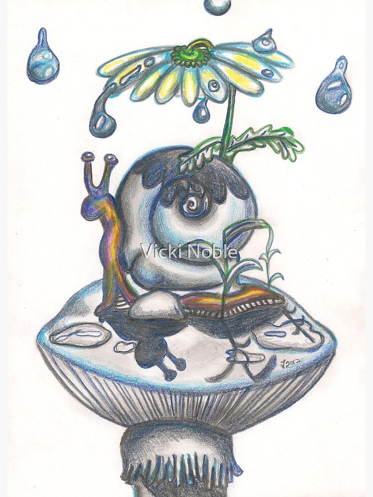 " Indigo Rain, snail with daisy umbrella on a mushroom colored pencil ...