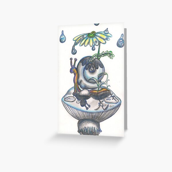 " Indigo Rain, snail with daisy umbrella on a mushroom colored pencil ...