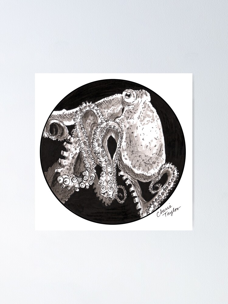 "Tiny Octopus Inktober Illustration (Prints and Cards)" Poster by ...