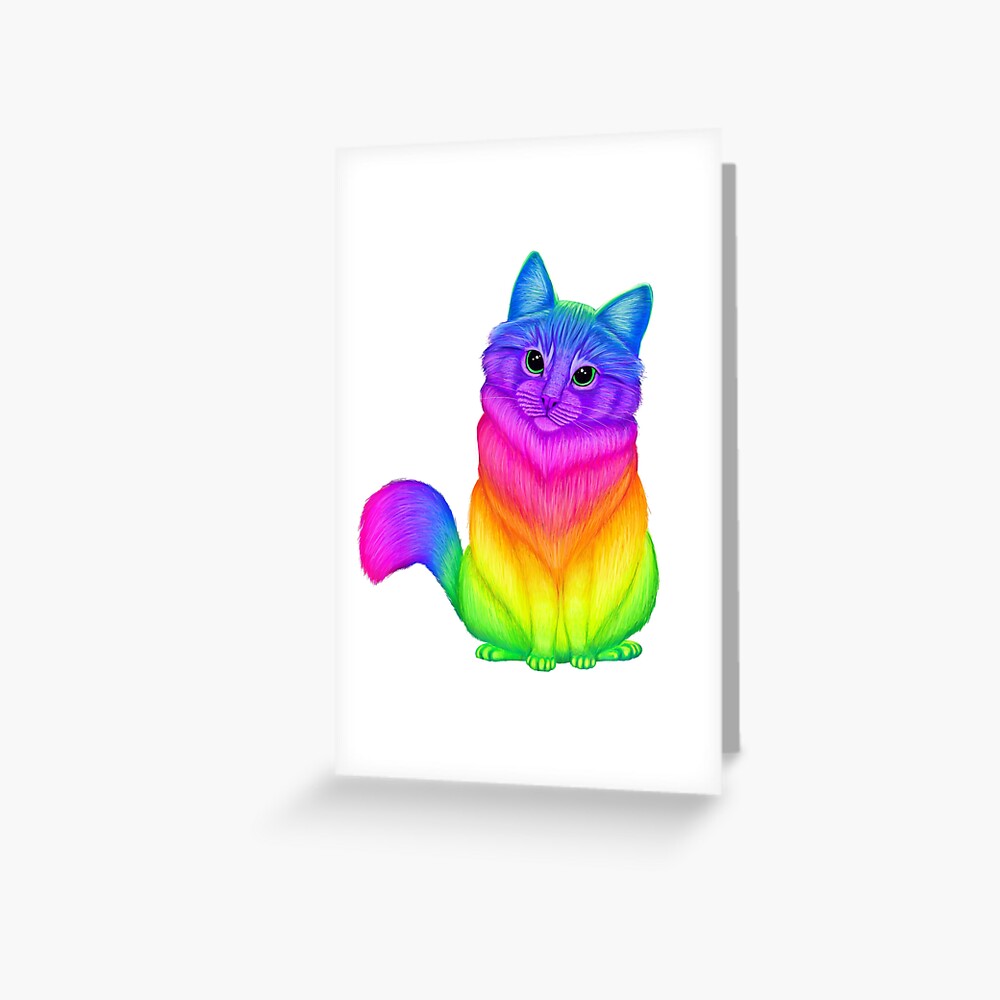 "Neon Rainbow cat" Greeting Card for Sale by Mehu | Redbubble