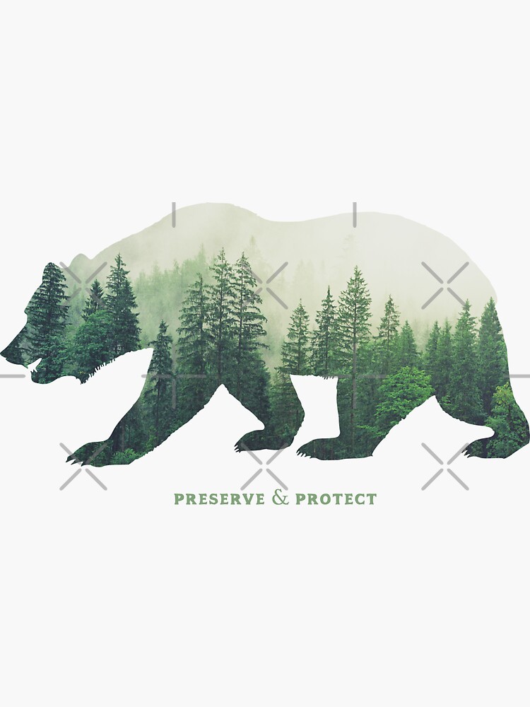 "Preserve & Protect Nature Double Exposure Bear Silhouette Trees Forest ...