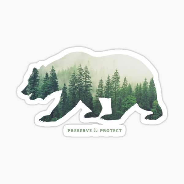 "Preserve & Protect Nature Double Exposure Bear Silhouette Trees Forest ...