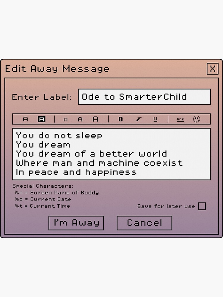 "Instant Messenger – Ode to SmarterChild" Sticker by duttydesign ...