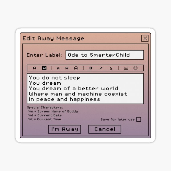 "Instant Messenger – Ode to SmarterChild" Sticker by duttydesign ...
