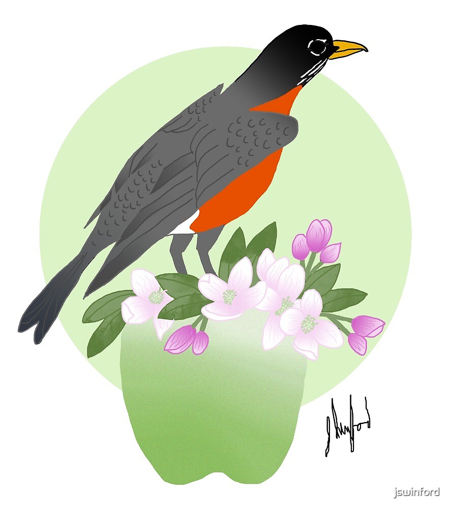 "Michigan Robin and Apple Blossom " by jswinford | Redbubble