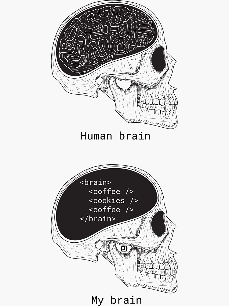 "Human programmer brain | Geeky | Web jokes" Sticker by roomjs | Redbubble