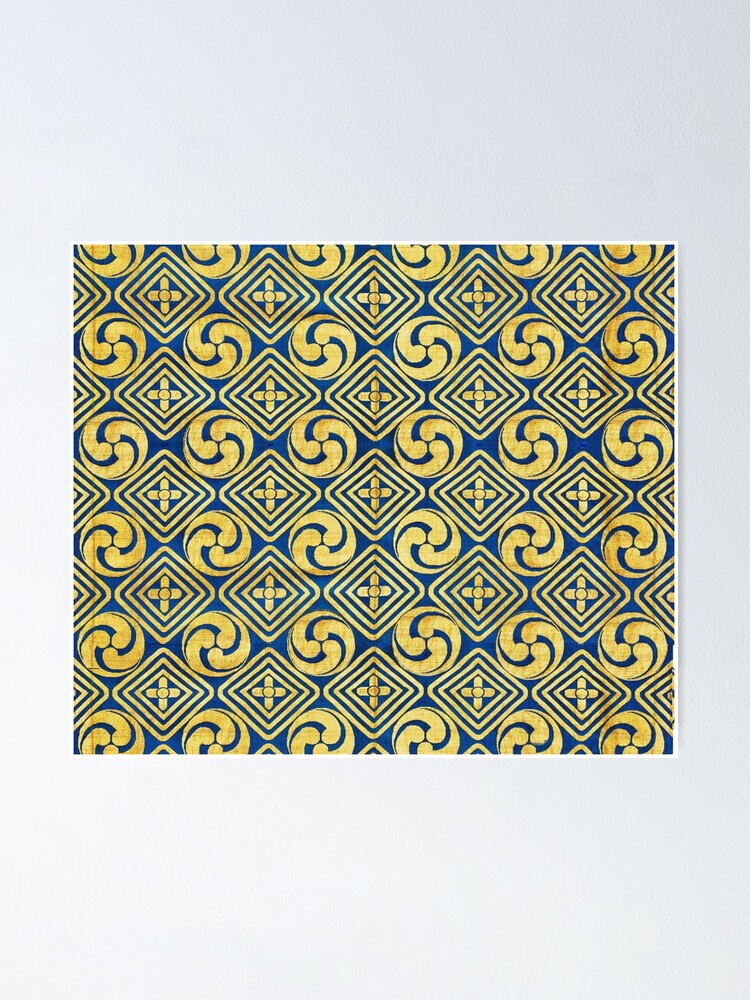 "JAPANESE BUDDHIST PATTERN Gold Yellow Blue Geometric Motifs" Poster by ...
