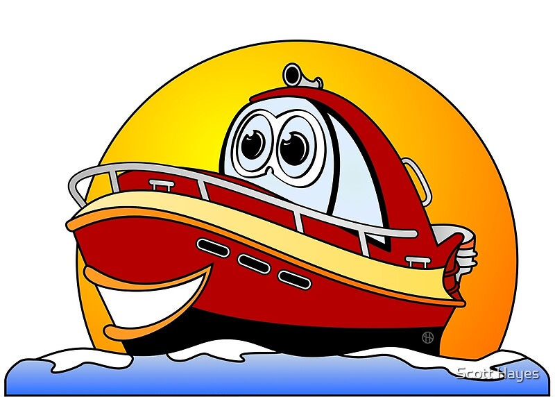"Red Cartoon Motor Boat" by Scott Hayes | Redbubble