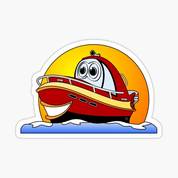 "Red Cartoon Motor Boat" Sticker for Sale by Graphxpro | Redbubble