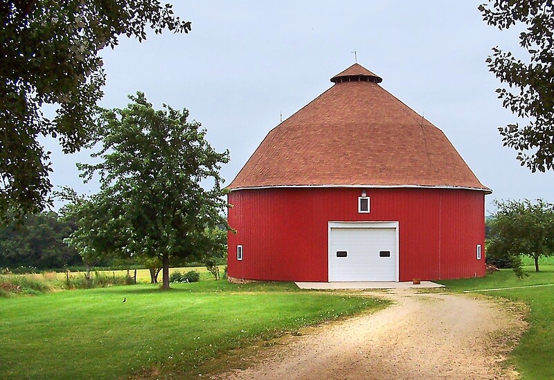 "Round Red Barn" by Nadya Johnson | Redbubble