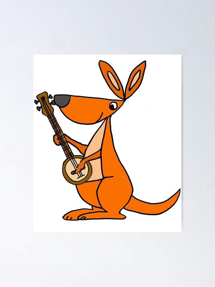 "Cute Orange Kangaroo Playing Banjo Cartoon" Poster by naturesfancy ...