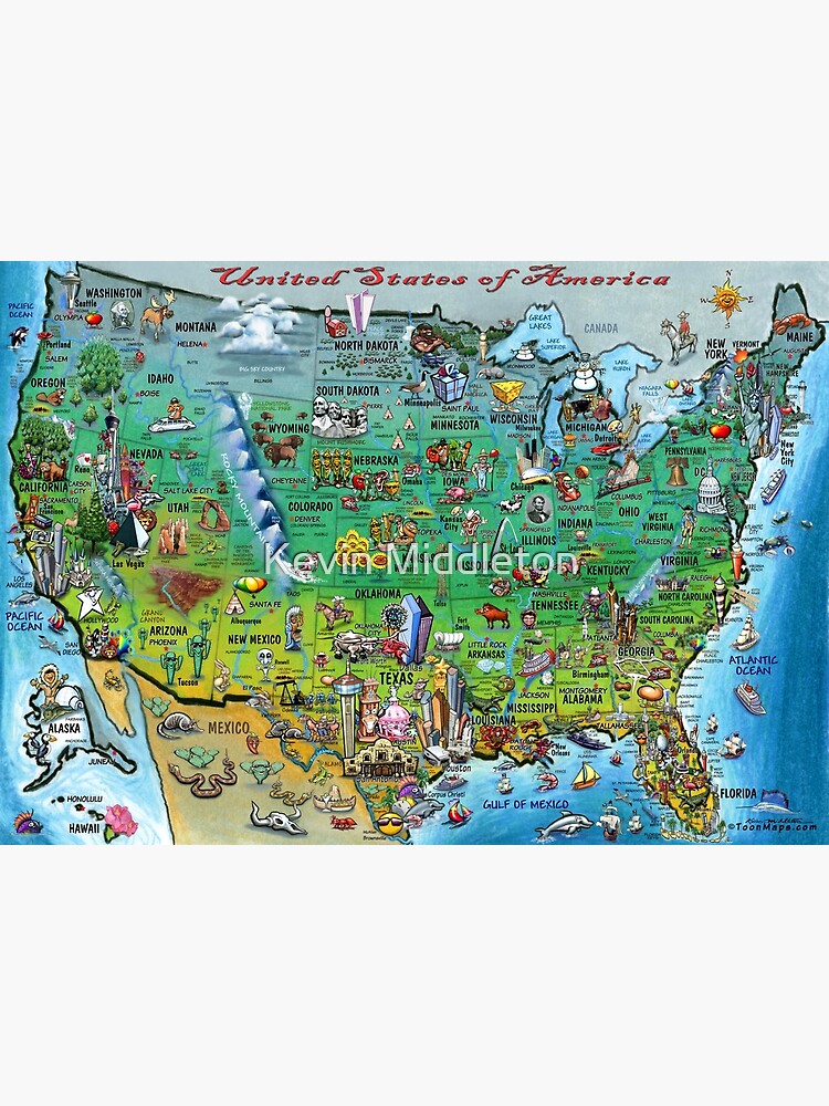 USA Cartoon Map Premium Matte Vertical Poster sold by Peacock ...