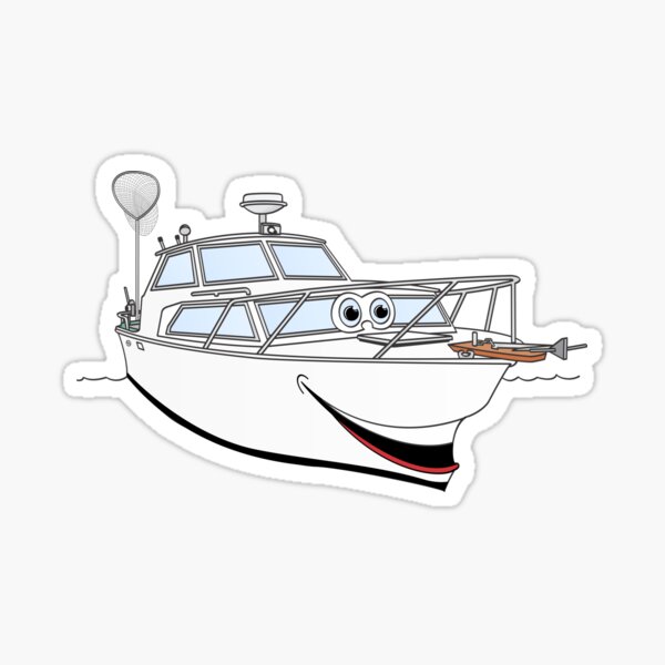 "White Motor Boat Cartoon" Sticker by Graphxpro | Redbubble