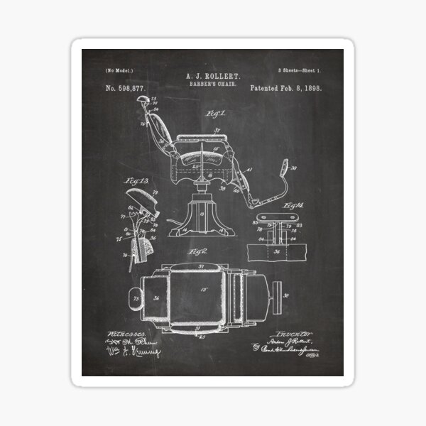 "Barbers Chair Patent - Barber Art - Black Chalkboard" Sticker by ...