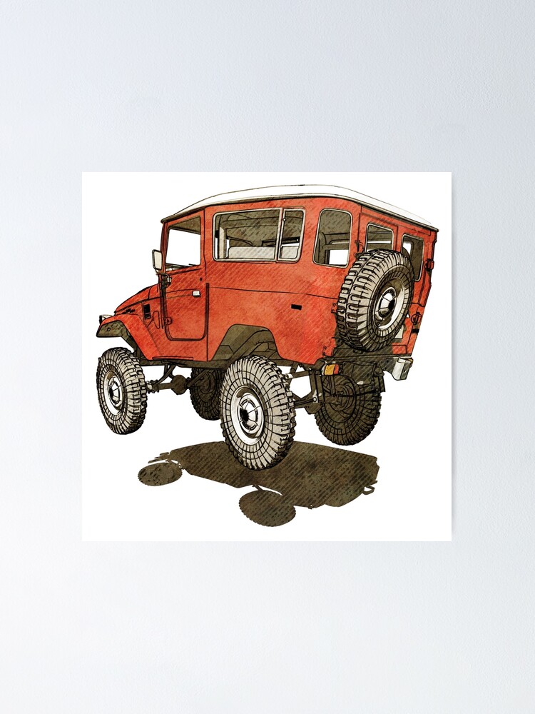 Póster «FJ40 JUMP CARTOON - ROJO» de squinteastwood | Redbubble