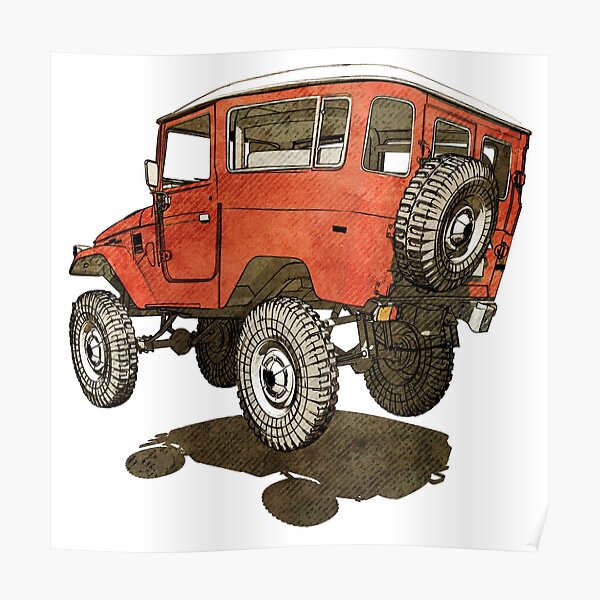 "FJ40 JUMP CARTOON - RED" Poster for Sale by squinteastwood | Redbubble