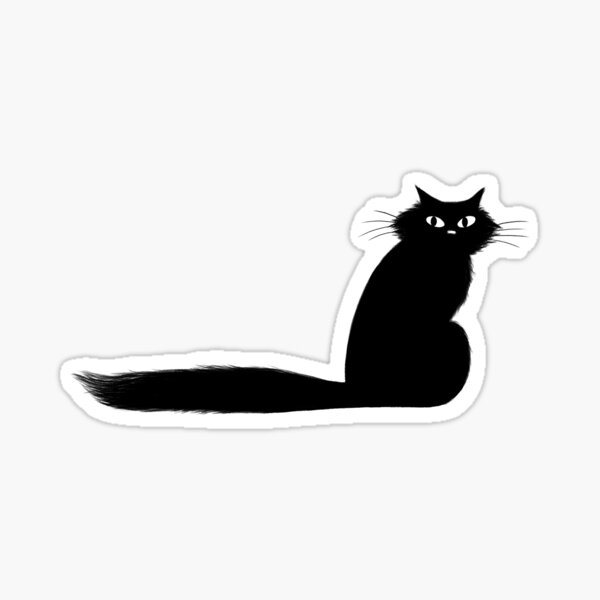 "Black Kitty Cat with Long Fluffy Tail" Sticker for Sale by ShortCoffee ...