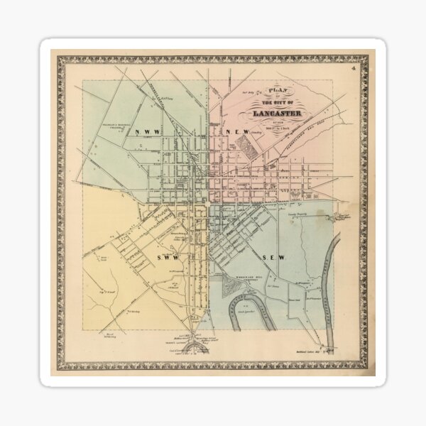 "Vintage Map of Lancaster PA (1864)" Sticker for Sale by BravuraMedia ...