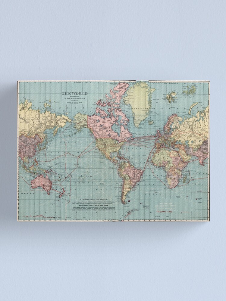 "Vintage Map of The World (1912)" Canvas Print by BravuraMedia | Redbubble