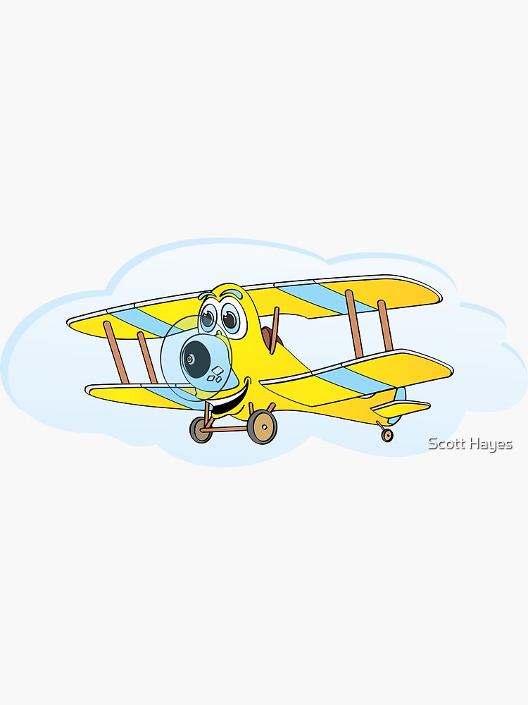 "Biplane Yellow Blue Cartoon" Sticker for Sale by Graphxpro | Redbubble