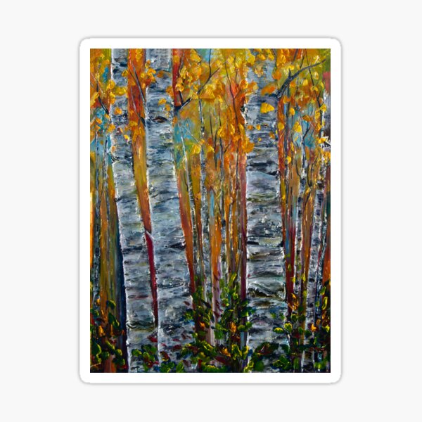 "Aspen Trees by OLena Art " Sticker for Sale by ArtOLena | Redbubble