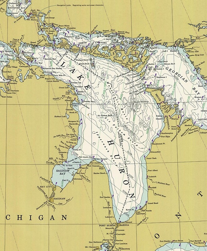 "Lake Huron Map (1979)" by BravuraMedia | Redbubble