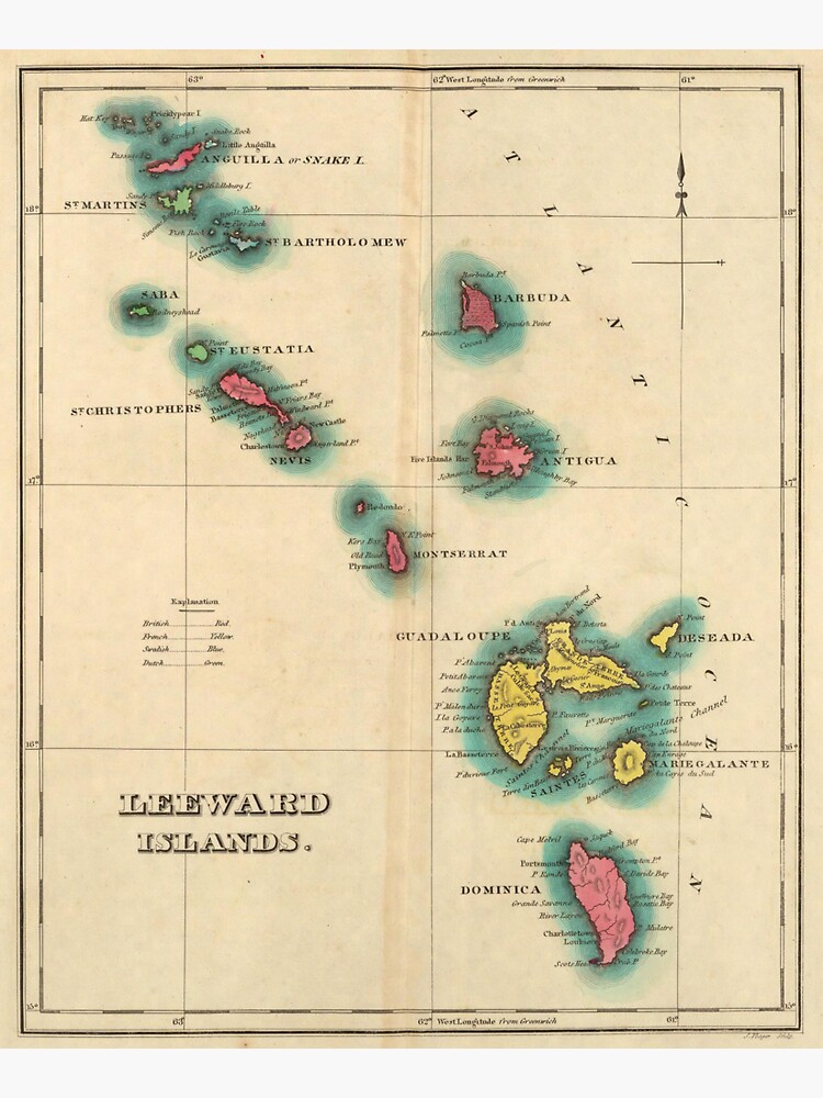 "Vintage Map of The Leeward Islands (1822)" Sticker for Sale by ...