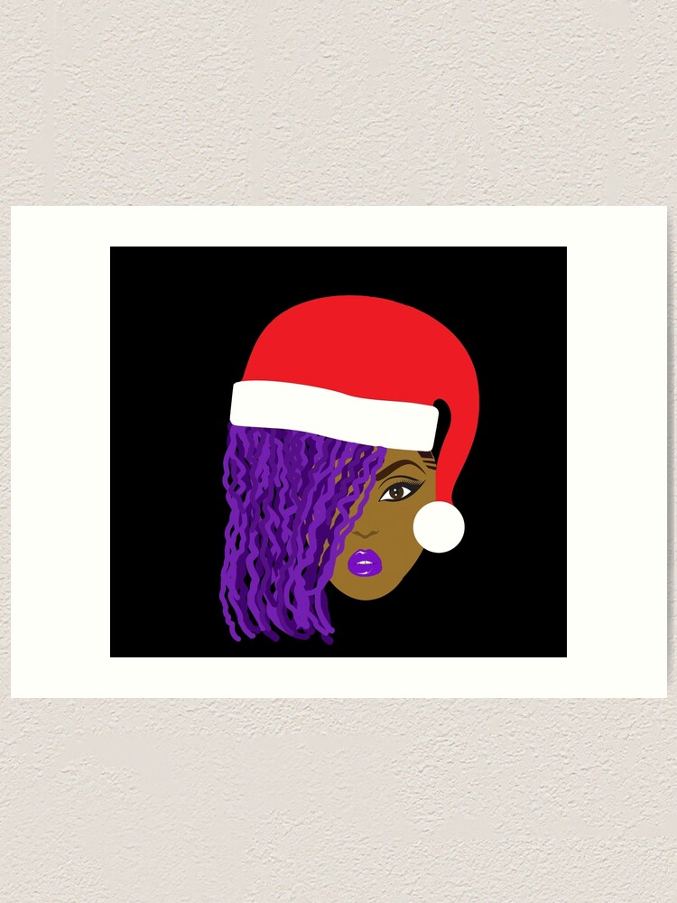 "Christmas Santa Hat Purple Locs Afro Girl Dreadlocks" Art Print for ...